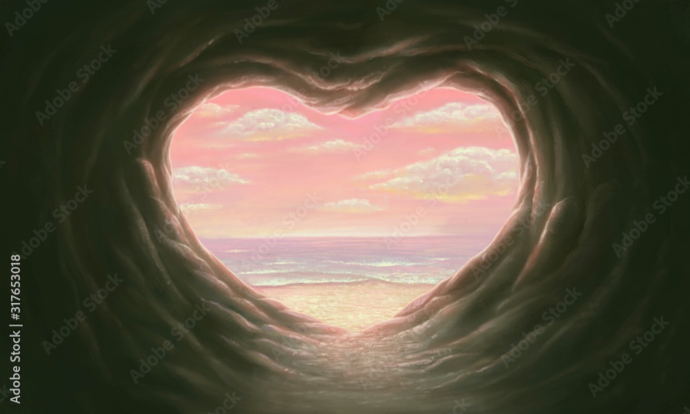 Cave of love with the sea, surreal artwork Stock Illustration | Adobe Stock