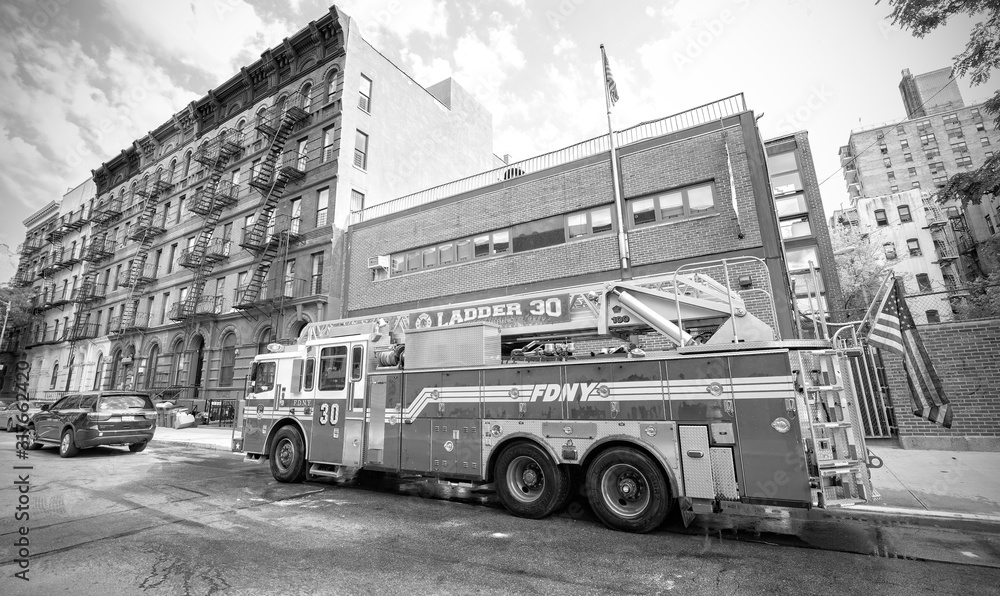 New York City, USA - August 16, 2015: FDNY fire truck parked in front ...