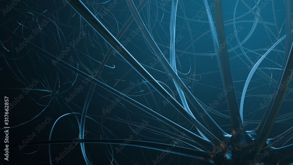 The neuron bond in the human brain is a micro-looking neuron on a blue ...