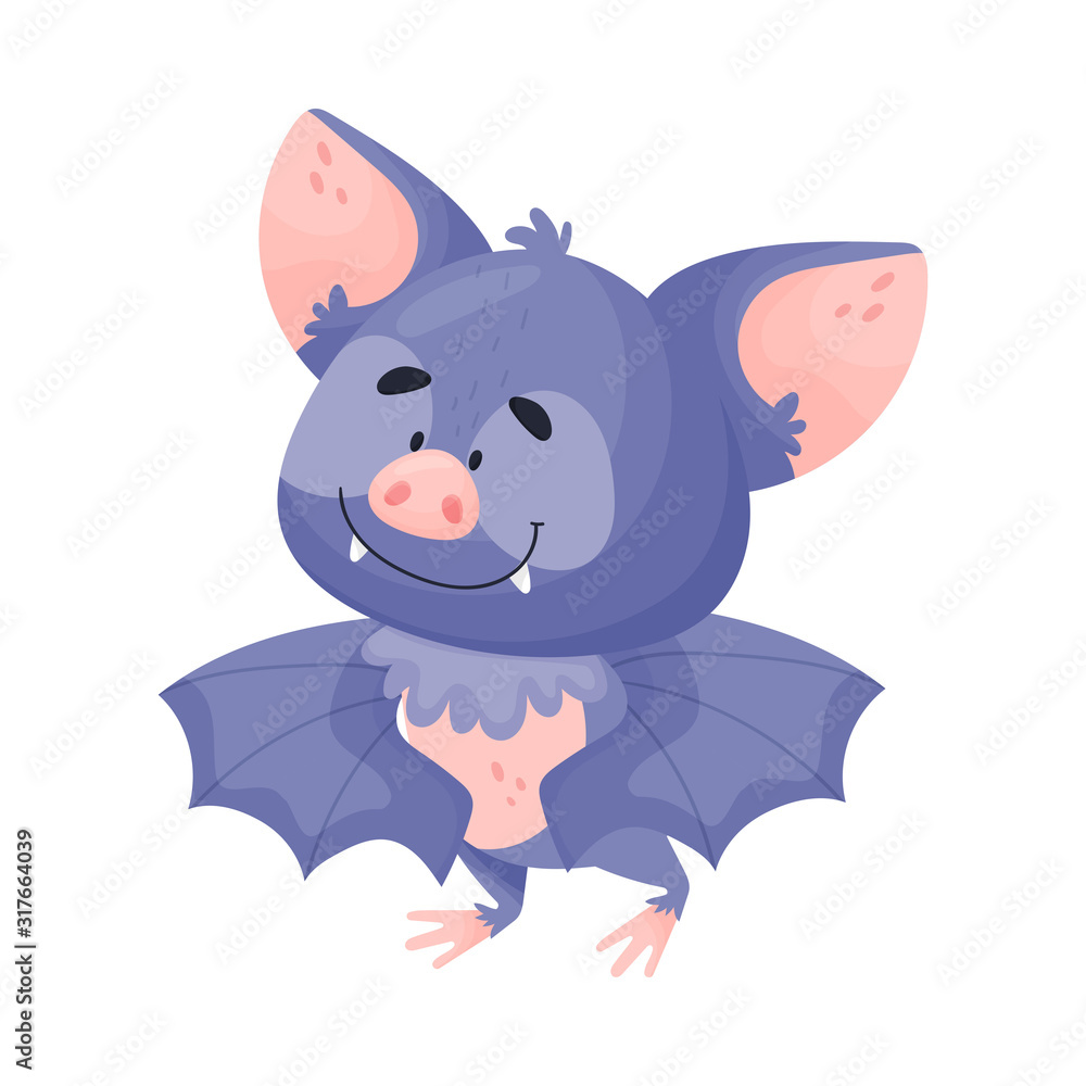 Cartoon Bat Character with Satisfied Expression on Its Muzzle Vector ...
