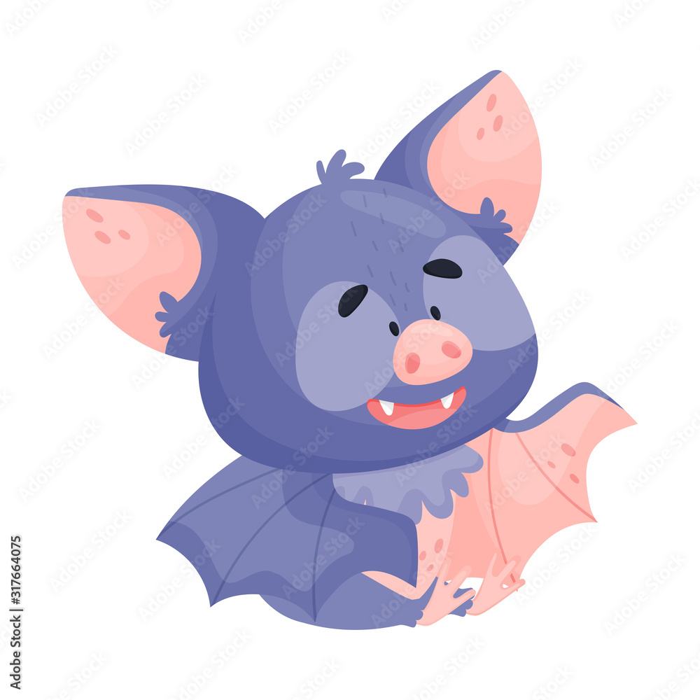 Vetor de Cartoon Bat Character Sitting on Ground and Talking Vector ...