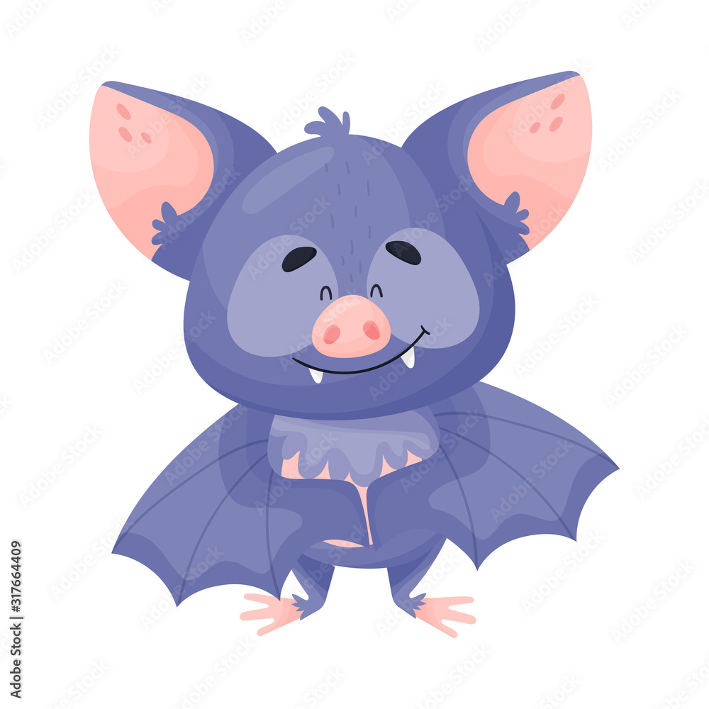 Cartoon Bat Character with Satisfied Expression on Its Muzzle Vector ...