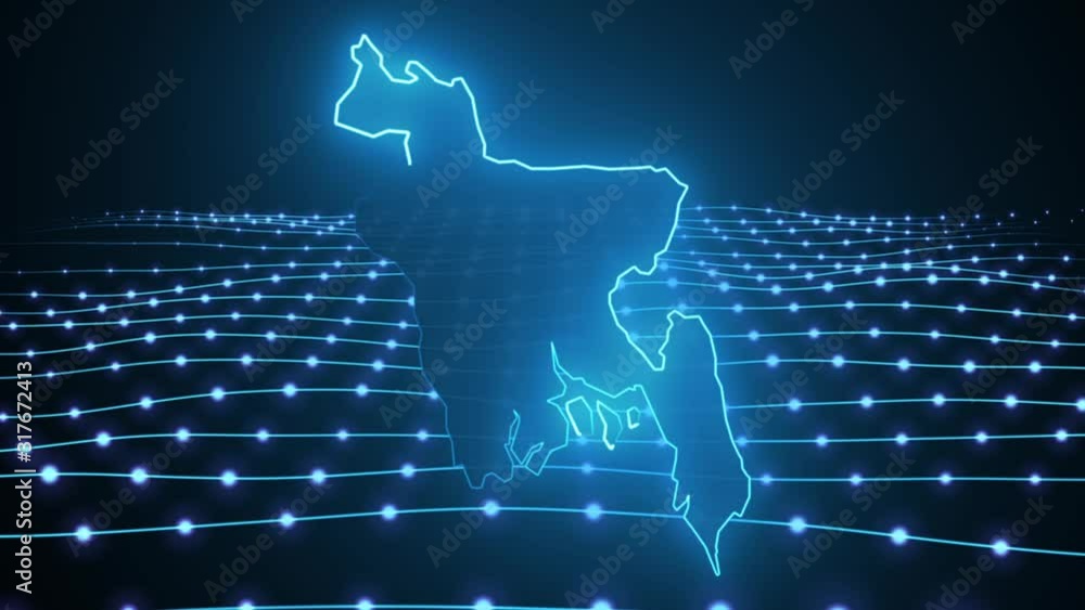 Animated Loop Background of Bangladesh Digital Map with Glowing lines and particles Technology ...