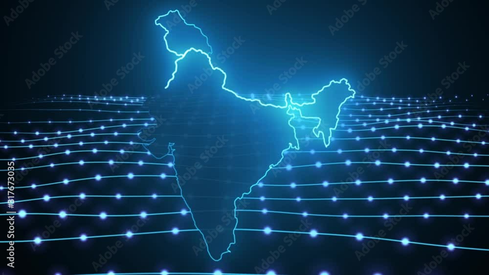 Animated Loop Background of India Digital Map with Glowing lines and ...