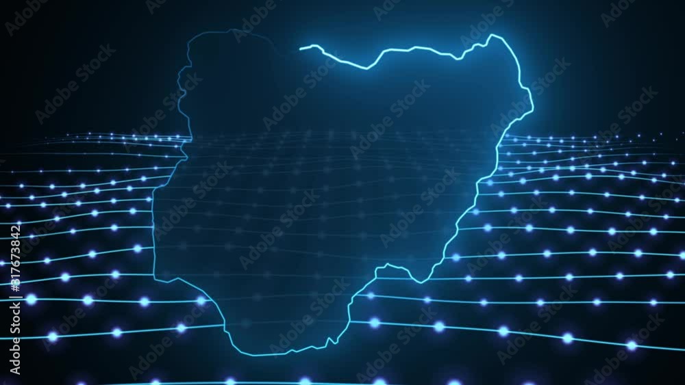 Animated Loop Background of Nigeria Digital Map with Glowing lines and particles Technology ...