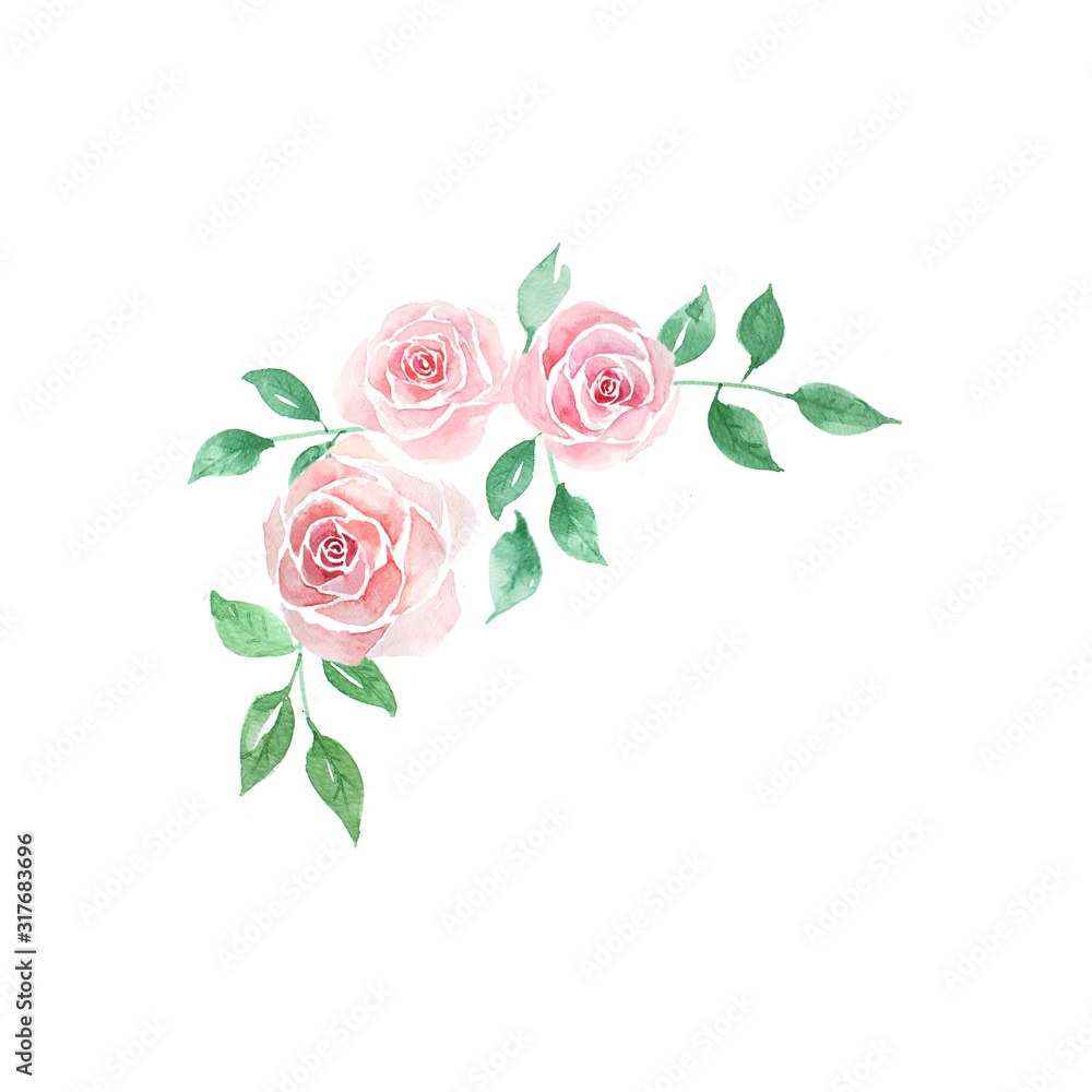 Pink rose water color, Corner border and frame Stock Illustration ...