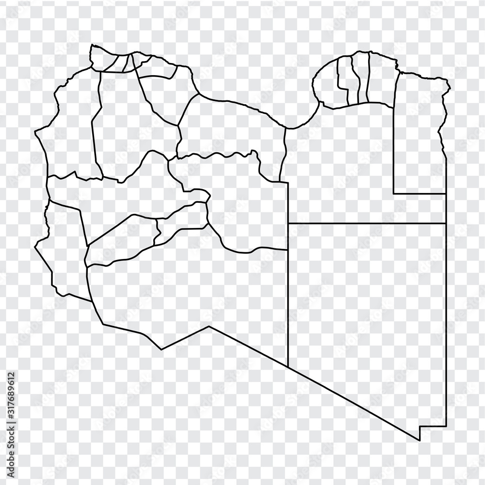 Blank map of Libya. High quality map State of Libya with provinces on transparent background for ...