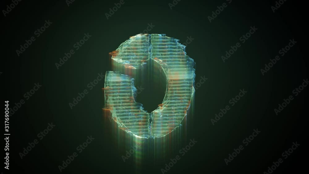 3d rendering glowing hologram of symbol of pie chart with two slices ...