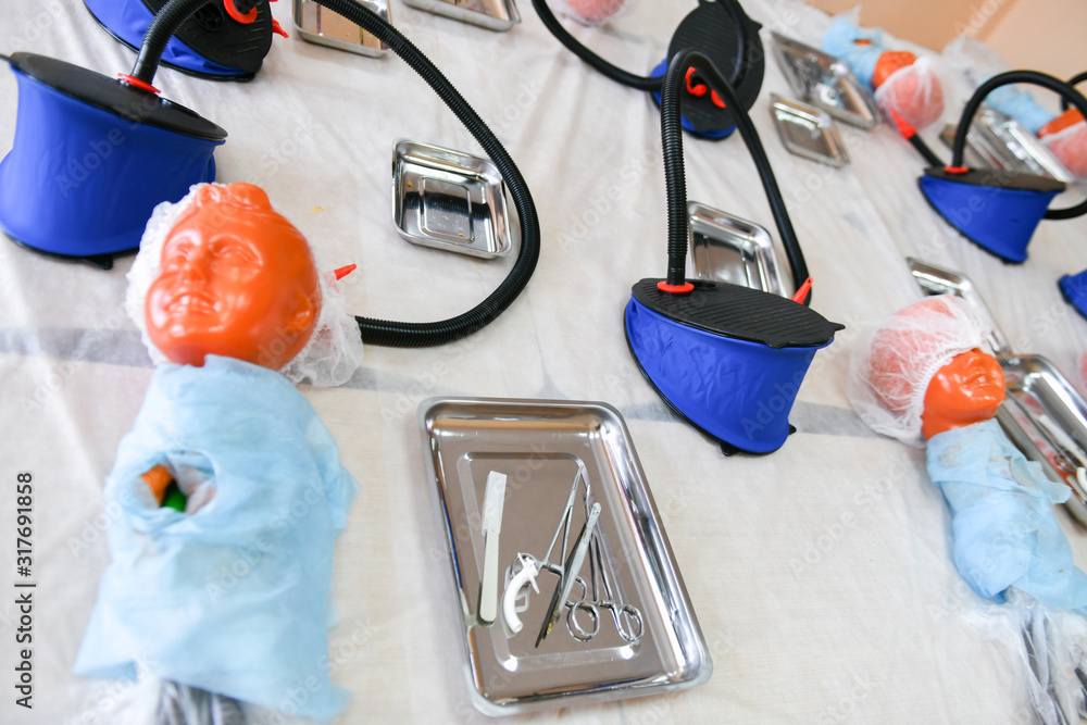 Manikin for tracheotomy. Rear medical mannequin, head for tracheotomy ...