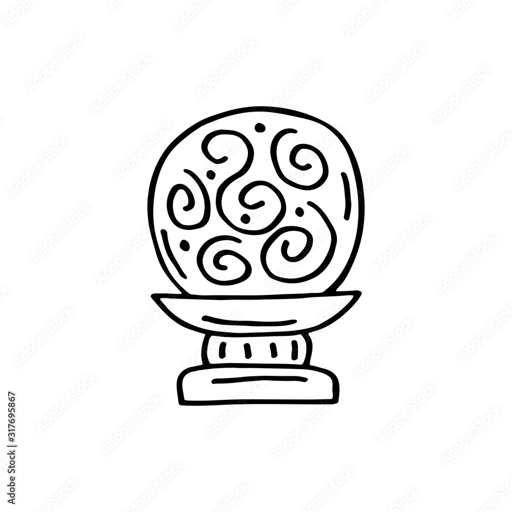 Crystal ball hand drawn doodle vector line art illustration, sticker ...