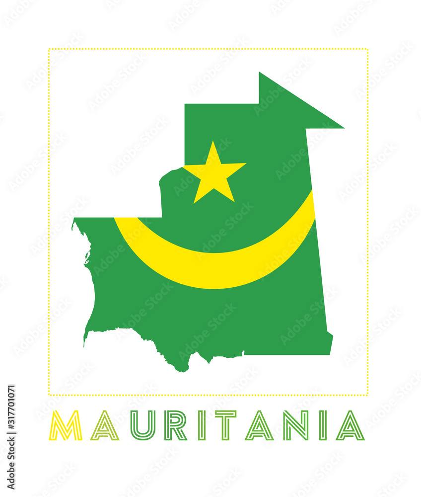 Mauritania Logo. Map of Mauritania with country name and flag. Superb ...