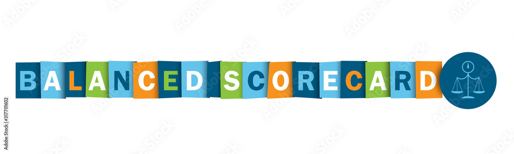 BALANCED SCORECARD colorful vector typography banner with scales symbol ...