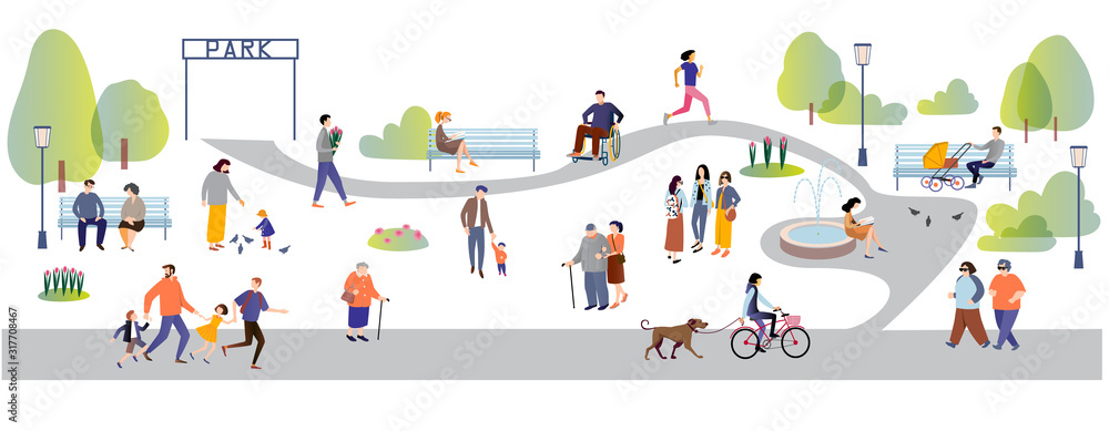 People in the park flat cartoon vector illustration. Stock Vector ...