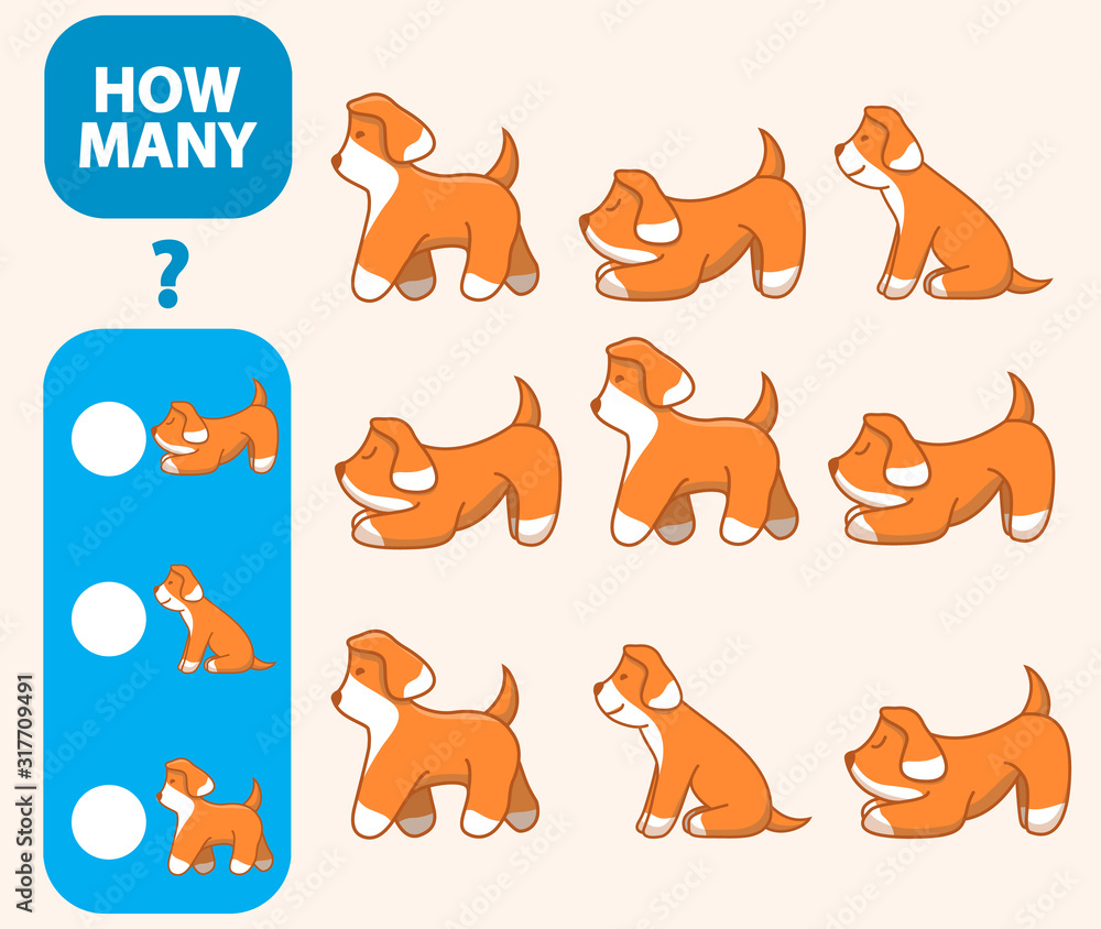 Count how many dogs is educational game. Maths task development of ...