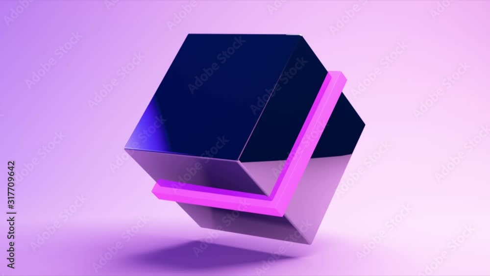 Abstract 3d rendering with cube, animated background with moving ...