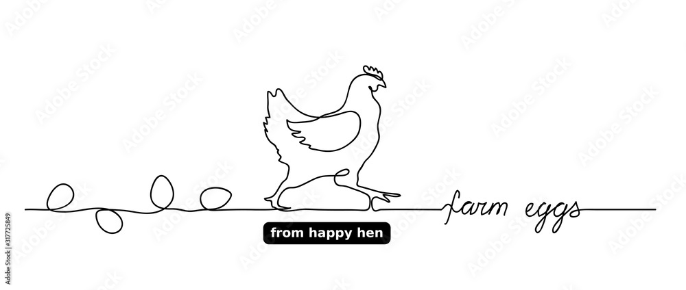 Hen or chicken vector outline,doodle with eggs. Farm eggs lettering ...