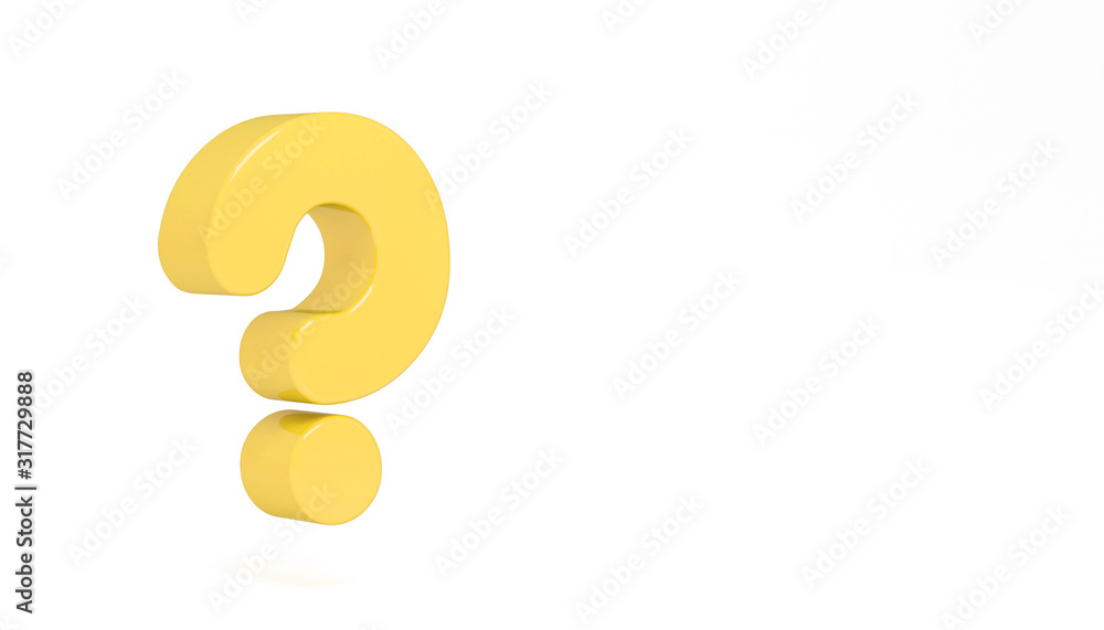 Yellow question mark symbol isolated on white background with clipping ...