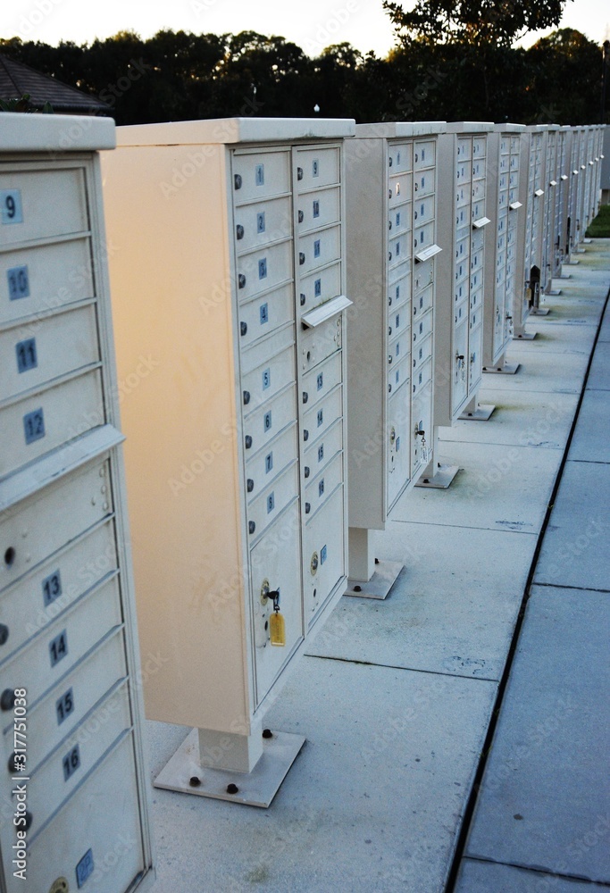 Rows of mailboxes in gated community in Florida depict the fast growth ...