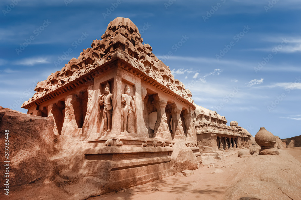 Panch Rathas Monolithic Hindu Temple in Mahabalipuram. Great South ...