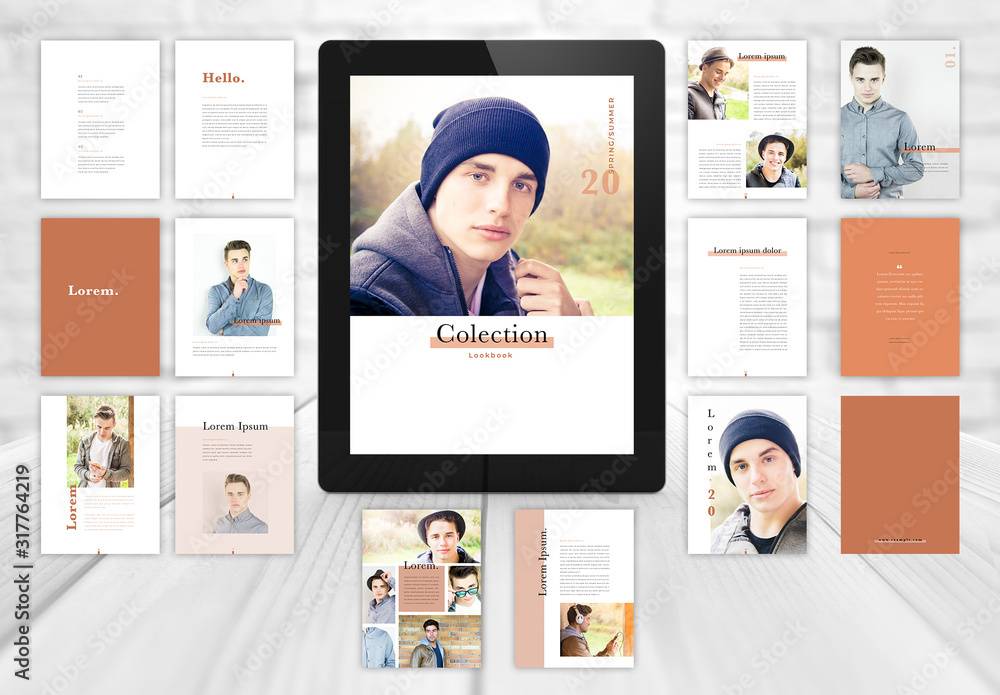 Digital Fashion Lookbook with Peach Accents Stock Template | Adobe Stock