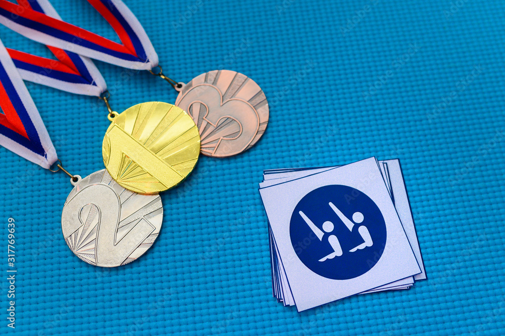 Artistic Swimming icon and medal set, gold silver and bronze medal ...