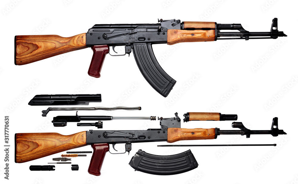 Kalashnikov assault rifle akm assembled and disassembled structure ...