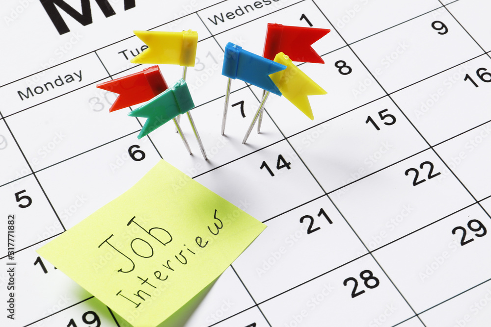 Job interview concept. Composition of notebooks, pens, pencil, stickers ...