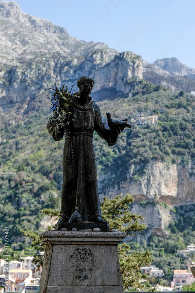 Positano statua di San Francesco Stock Photo | Adobe Stock
