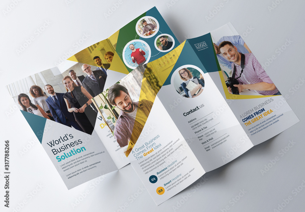 Trifold Brochure Layout with Multiple Color Accents Stock Template ...
