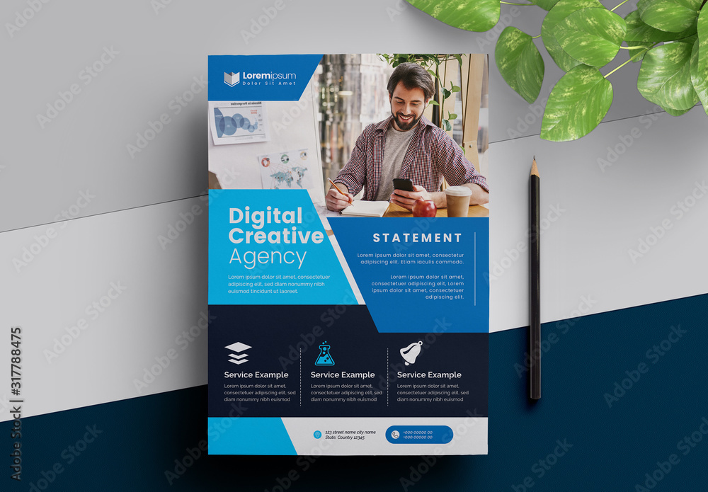 Blue and Dark Business Flyer Layout Stock Template | Adobe Stock