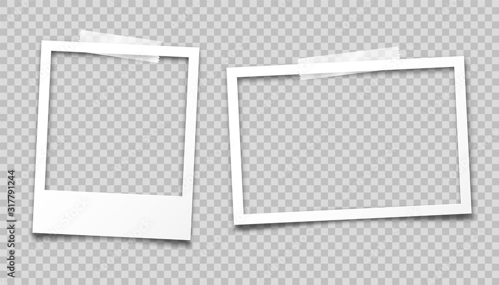 Realistic empty photo card frame, film set. Retro vintage photograph ...