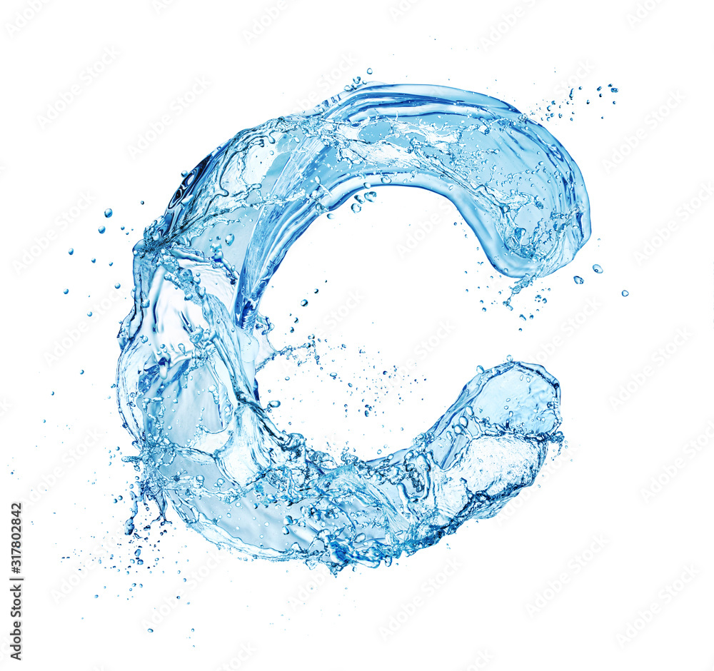 italic type letter made of water splashes isolated on white background ...