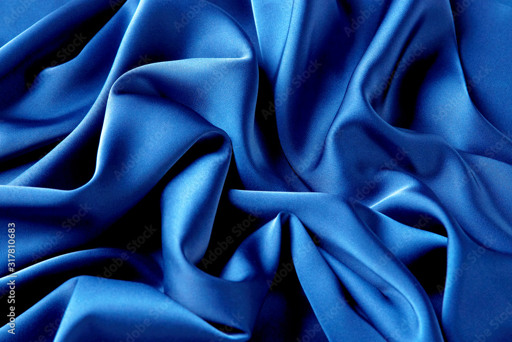 Blue sapphire color silk fabric background, top view. Stock Photo ...