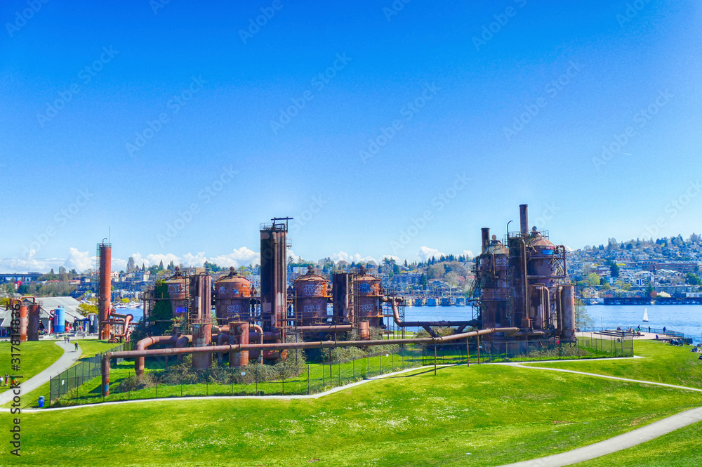 Vintage gas works now public art installation Stock Photo | Adobe Stock