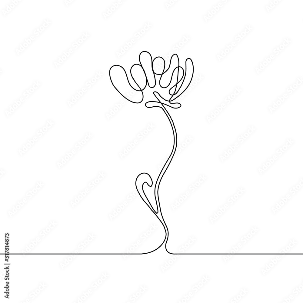 Continuous Flower Vector Illustration, One Line Art Flowering Blossom ...