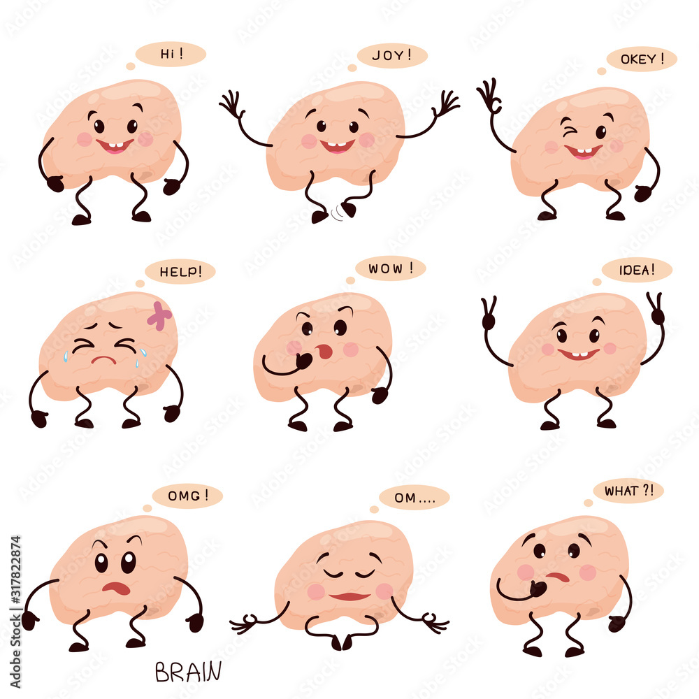 Set of cartoon brain characters Stock Vector | Adobe Stock