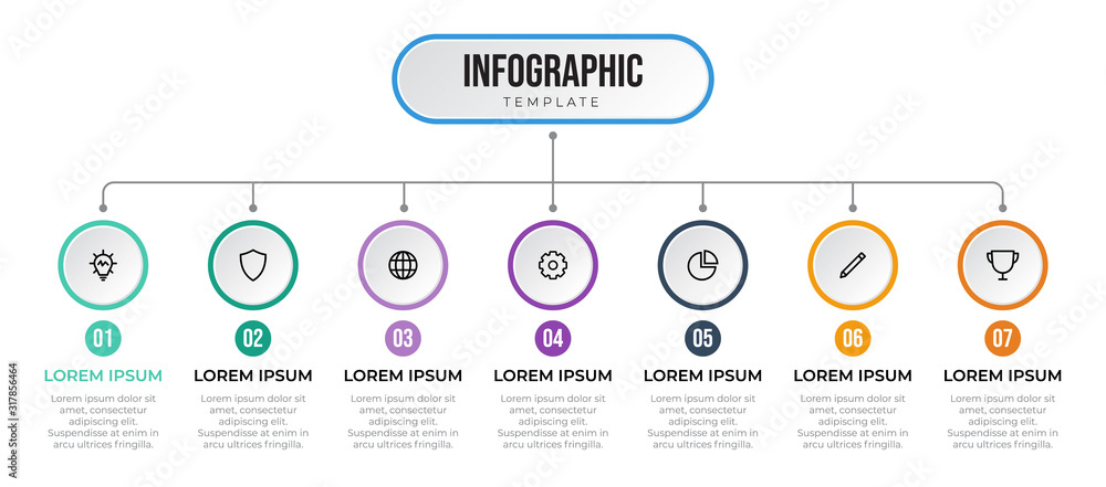 Business infographic template with 7 options, list, steps, processes ...