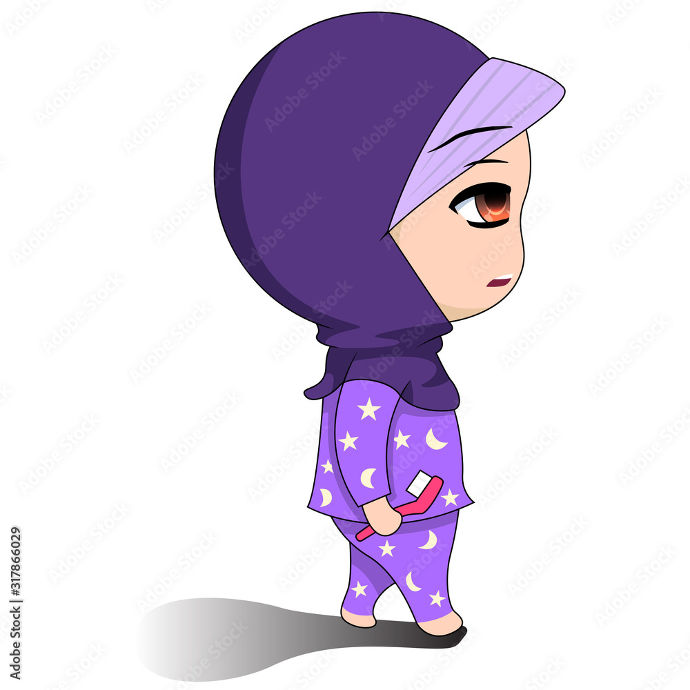 Chibi Muslim female cartoon characters. Daily activities towards ...