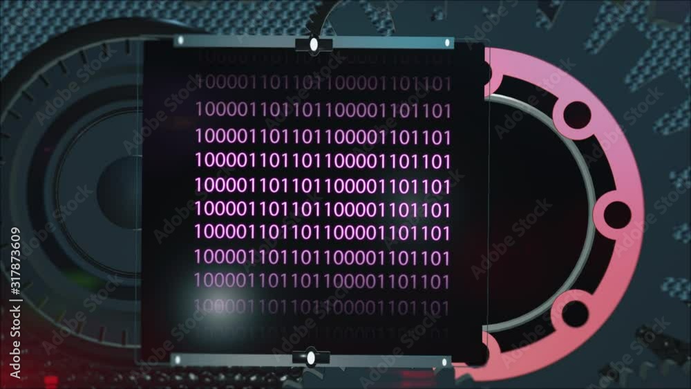 Mechanism with screen with numbers zeros and animation units. The gears ...
