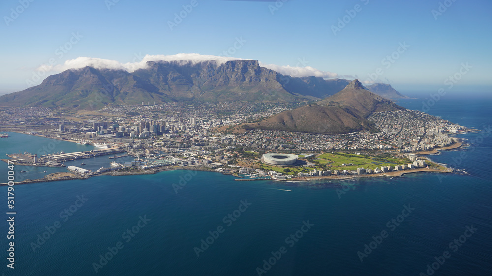 cape town table mountain epic view from helicopter Stock Photo | Adobe ...
