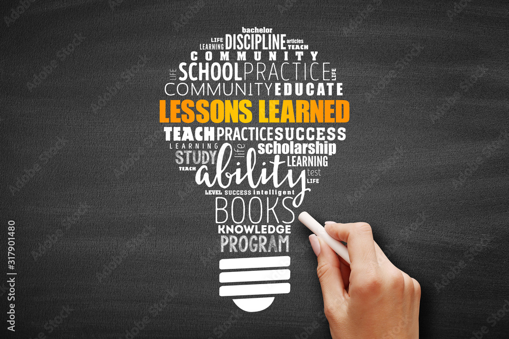 Lessons Learned light bulb word cloud collage, education concept ...