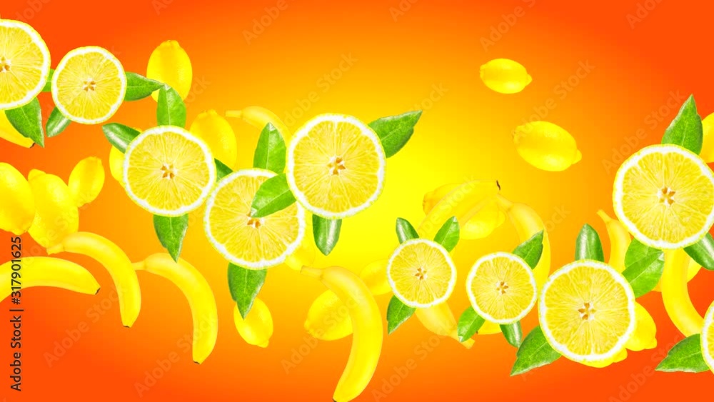 Abstract animated high quality 4K background with fruits moving ...