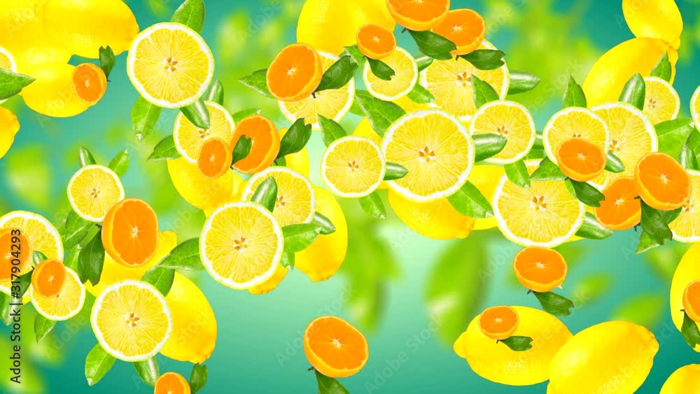 Abstract animated high quality 4K background with fruits moving ...