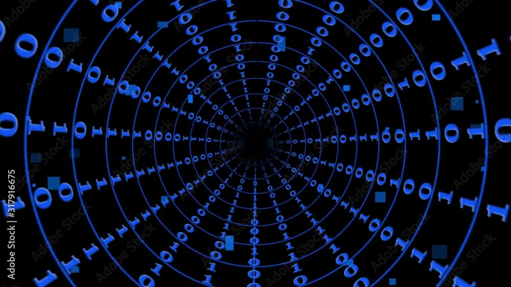 Binary code in blue colour - abstract speed motion in a tunnel design - technology background ...