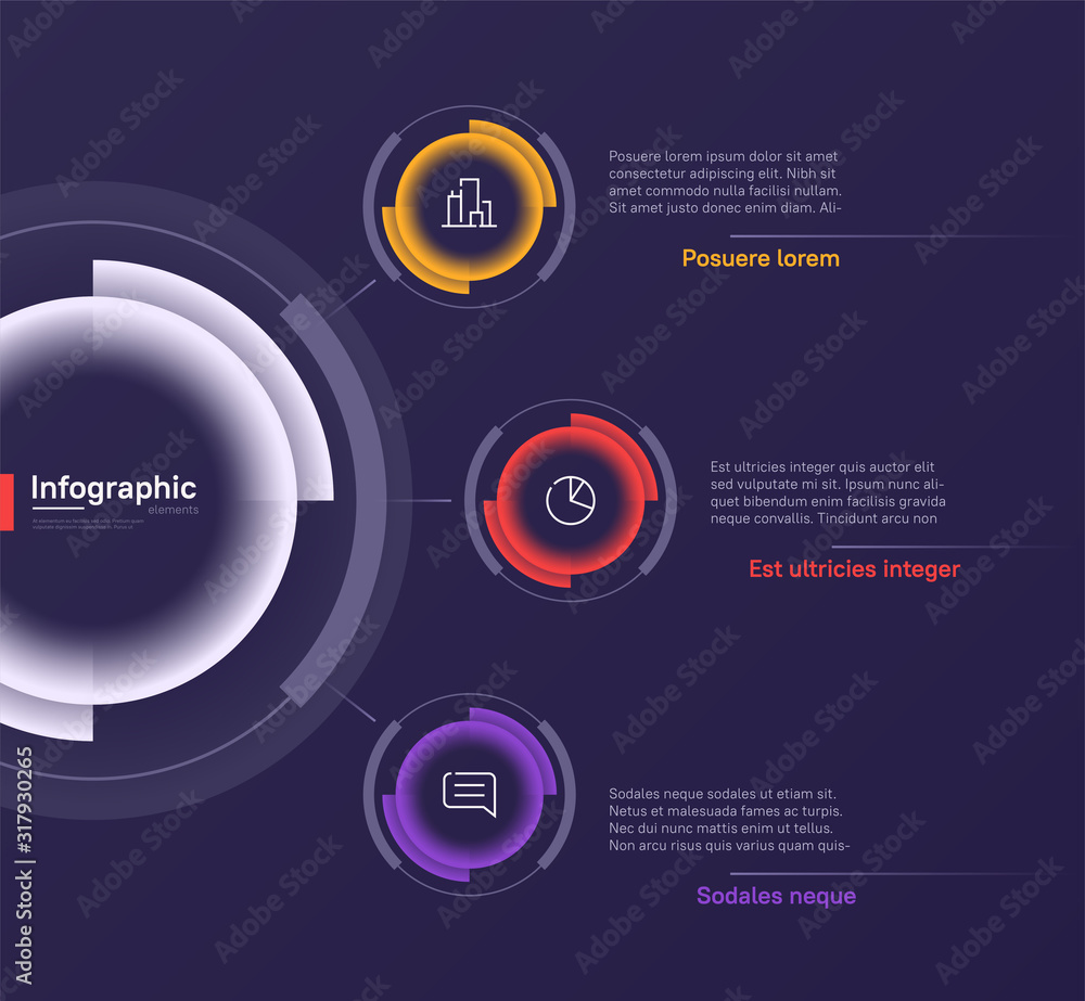 Vector infographic round chart template on a deep blue background ...