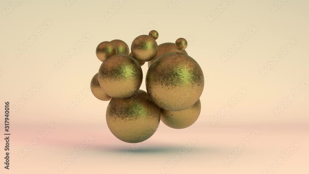3D animation a lot of randomly moving Golden balls that appear and ...