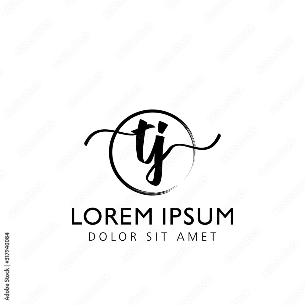 Elegant Initial Handwriting Letter TJ Logo With Circle Brushed Design ...