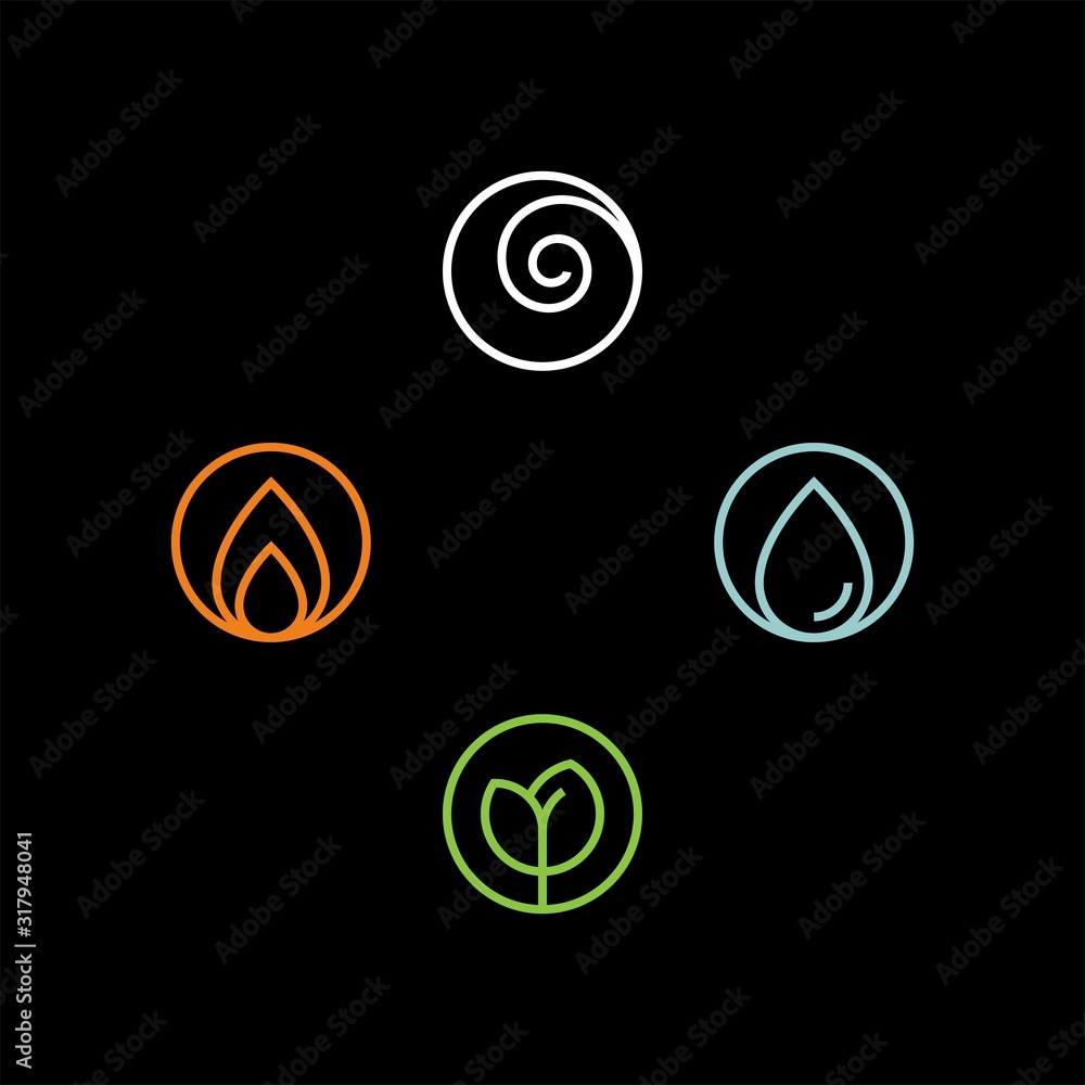 4 elements flat vector icons. Water, fire, earth, air flat vector icons ...