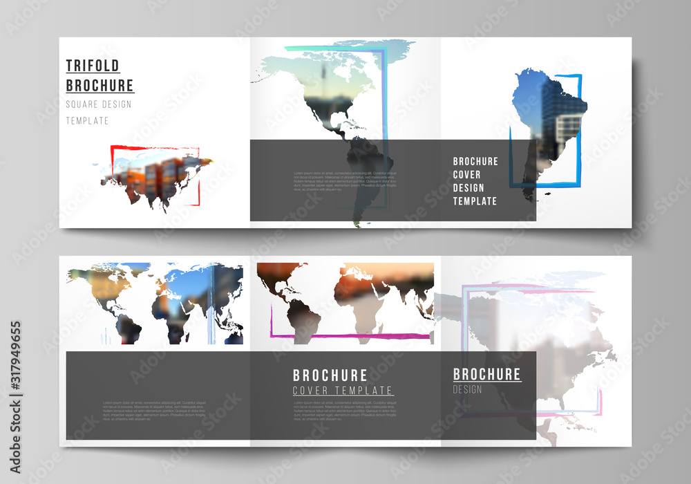Vector layout of square format cover templates for trifold brochure ...