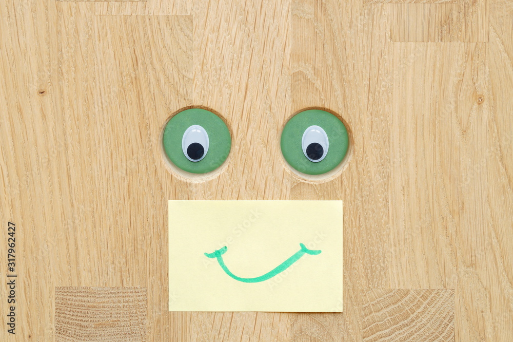 smiling face on wood texture background. oak tree Planks of wood as ...